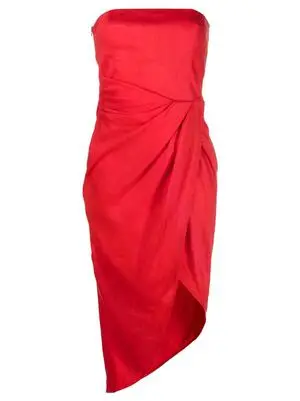 Gauge81 Scarlet Linen Blend Strapless Asymmetrical Midi Dress - Red