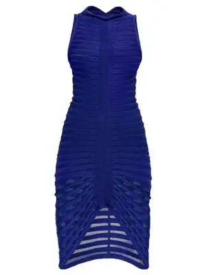 Alaïa Ribbed High Neck Sleeveless Dress - Blue