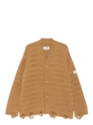 MAISON MARGIELA Distressed Ribbed-knit Cardigan - Camel