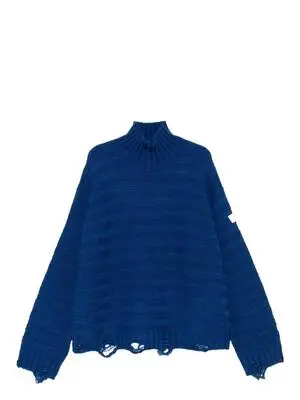 MAISON MARGIELA Mm6 Maison Margiela Distressed Ribbed Knit High Neck Sweater