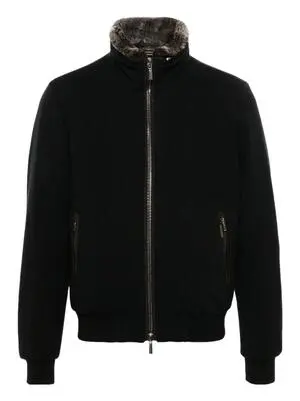MOORER Long Sleeve Down Jacket With Shearling Trim - Black