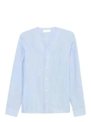 3DICI Vertical-stripe V-neck Shirt - Blue