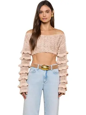 L'AGENCE L'AGENCE Fey Crocheted Off-Shoulder Top With Ruffle Accents