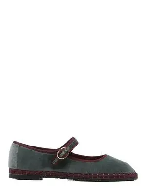 FLABELUS Georgina Velvet Mary Jane Ballet Flats - Grey