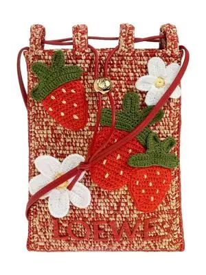 Loewe Raffia Crossbody Bag With Strawberry Embellishment - Red