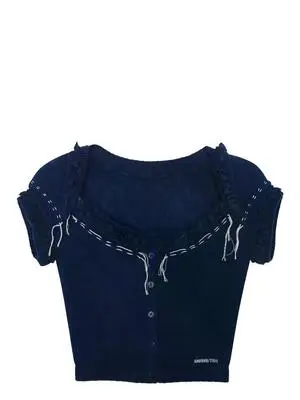 SHUSHU/TONG Contrast Stitch Ruffled Cardigan - Blue