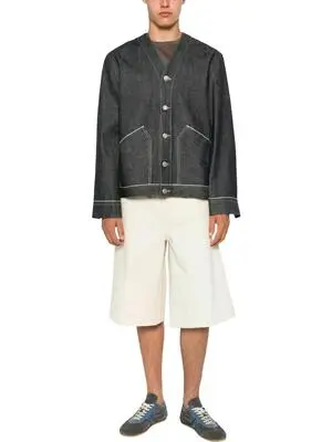 3DICI Logo Patch Wide Leg Denim Shorts - Neutrals