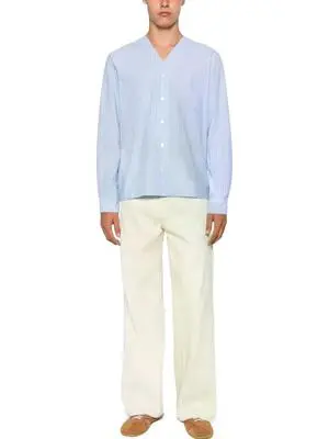 3DICI Vertical-stripe V-neck Shirt - Blue