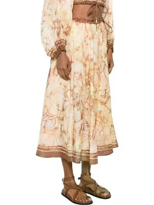 Zimmermann Indra Tie-dye Drawstring Midi Skirt - Neutrals