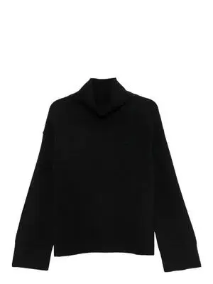 Soft Goat Roll Neck Ribbed Trim Sweater - Black