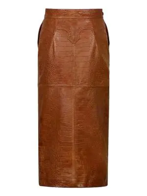 Johanna Ortiz Croc-effect Leather Skirt - Brown