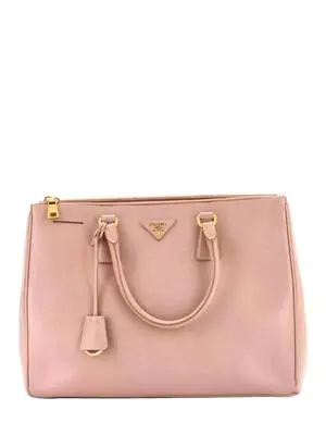 Prada Saffiano Leather Double Zip Tote Bag - Neutrals