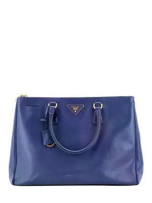 Prada Lux Saffiano Leather Double Zip Tote Bag - Blue