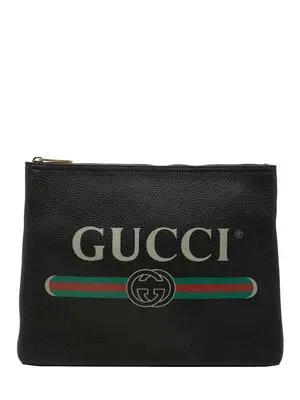 Gucci 2016-2026 Medium Calfskin Logo Portfolio Clutch Bag - Black