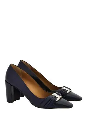 FERRAGAMO Gancini Ornament Block Heel Pumps - Blue