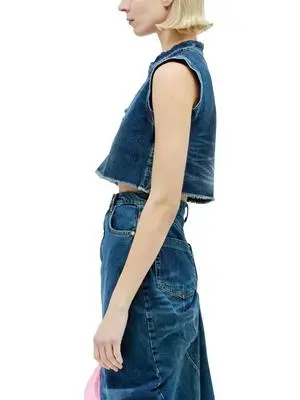 REWARD IF FOUND Distressed Heart Denim Top - Blue