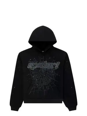 SP5DER Rhinestone Embellished Hoodie - Black