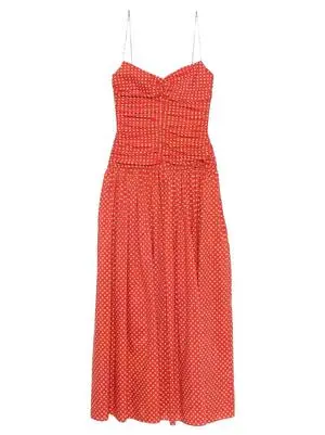 Matteau Gathered Polka Dot Midi Dress - Red