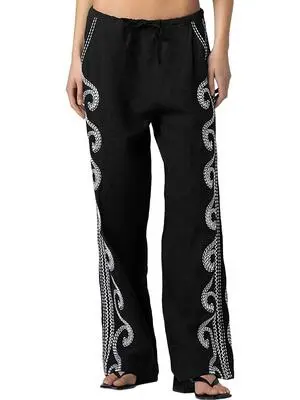 Blanknyc Embroidered Linen Wide Leg Pants - Wave Break