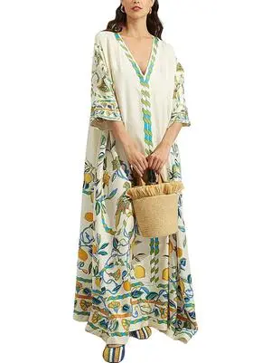 La DoubleJ Printed Kaftan Dress - Borboni Placee White