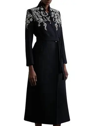 KAREN MILLEN Karen Millen Tailored Wool Double Breasted Embellished Midi Coat