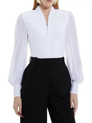 Karen Millen Zip Detail Chiffon Sleeve Knit Top - Ivory