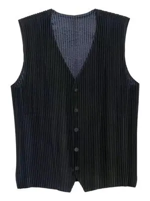 Issey Miyake Pleated V-neck Sleeveless Sweater - Black