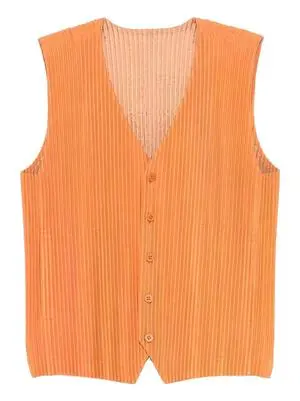 Issey Miyake Plissé Effect V-neck Sleeveless Sweater - Orange