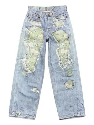 Acne Studios Trompe-l'oeil Rose Print Wide-leg Jeans - Blue