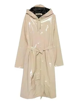 Rains A-line Hooded Belted Coat - Neutrals