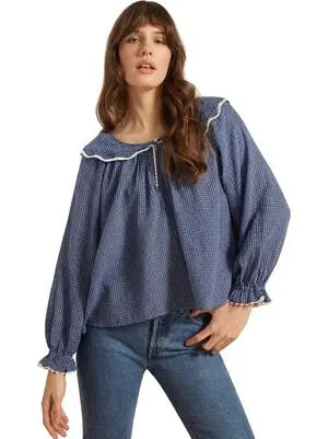 IF ONLY IF Katharine Blouse With Ruffle Collar And Checked Pattern - Denim Check