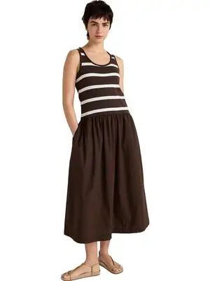 HAVEN WELL WITHIN Organic Cotton Stripe Midi Dress - Mixy Stripe Coffee Multi