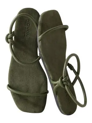 HAVEN WELL WITHIN Leather Double Strap Knot Sandals - Deep Willow
