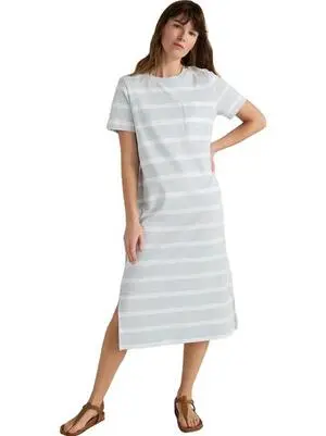 HAVEN WELL WITHIN Organic Cotton Interlock Striped Midi Dress - Mixy Stripe Ice Blue Multi