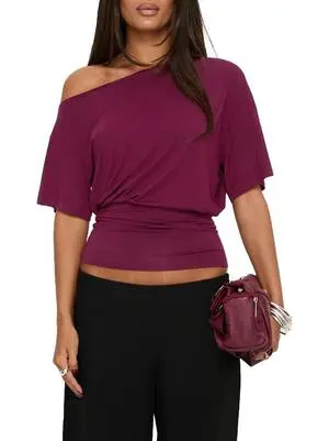 Princess Polly Ashlinn Off-the-shoulder Drapey Crop Top - Cherry Lacquer