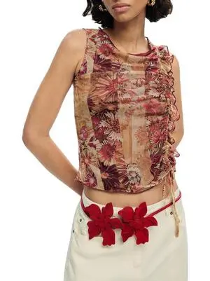 Desigual Desigual Sleeveless Floral Print Crop Top With Tie Detail Multi