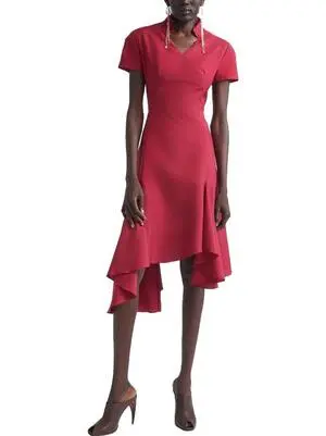 Alexander McQueen Asymmetrical Wool & Mohair Dress With Scalloped Edges - Raspberry