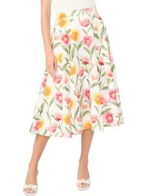 Ted Baker London Floral Cotton Midi Skirt - Ultra White