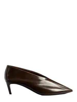 Khaite KHAITE Miriam Low Heel Pumps In Glazed Leather Cacao