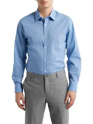 DANIEL HECHTER Trim Fit Geometric Print Cotton Dress Shirt - Blue