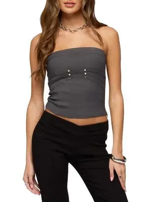 EDIKTED Studded Strapless Cropped Top - Dark-gray