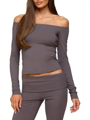 EDIKTED Off-the-shoulder Long-sleeve Top - Gray