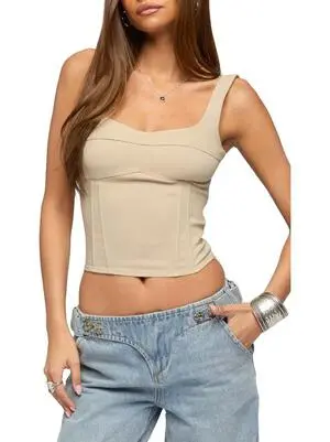 EDIKTED Structured Corset Top With Wide Straps - Beige