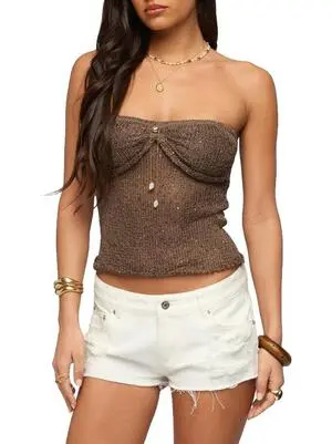 EDIKTED EDIKTED Pearly Charm Strapless Sequin Knit Top