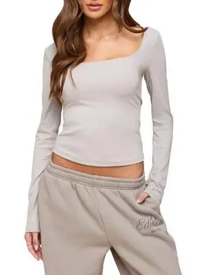 EDIKTED Hayden Long Sleeve Top - Light-gray