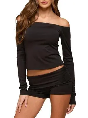 EDIKTED Tezia Off-the-shoulder Long-sleeve Top - Black