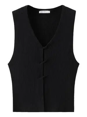 Mango Cutout Sleeveless Ribbed Top - Black