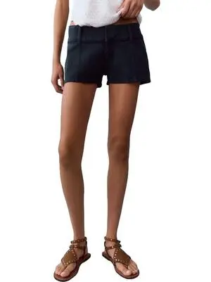 Mango Low Rise Denim Mini Shorts - Navy