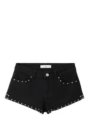 Mango Studded Low Rise Denim Shorts - Black
