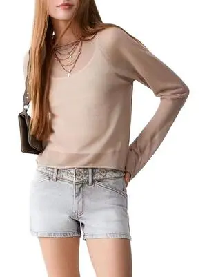 Mango Embroidered Waist Denim Mini Shorts - Denim Grey